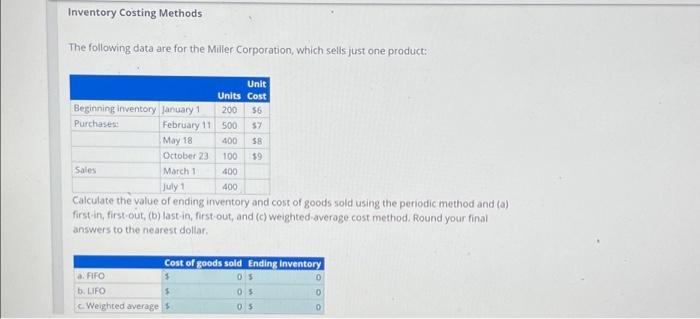 Solved Inventory Costing Methods The following data are for | Chegg.com