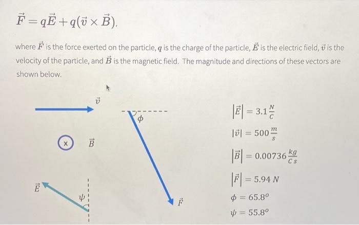 Solved F=qE+q(v×B) where F is the force exerted on the | Chegg.com