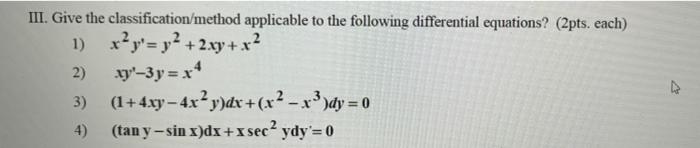 Solved III. Give the classification/method applicable to the | Chegg.com