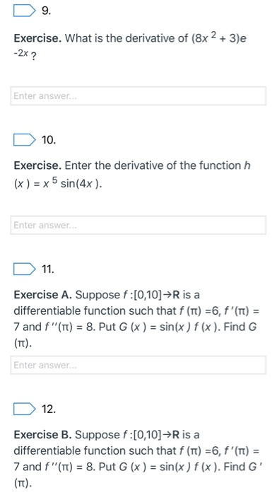 Solved D 1. Exercise A. Find the first derivative of the | Chegg.com Solved D 1. Exercise A. Find the first derivative of the | Chegg.com