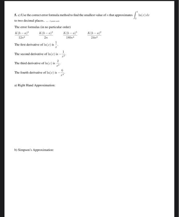 Solved 5. c) Use the correct error formula method to find | Chegg.com