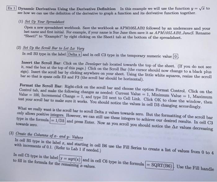 Solved Ex 1 Dynamic Derivatives Using the Derivative | Chegg.com