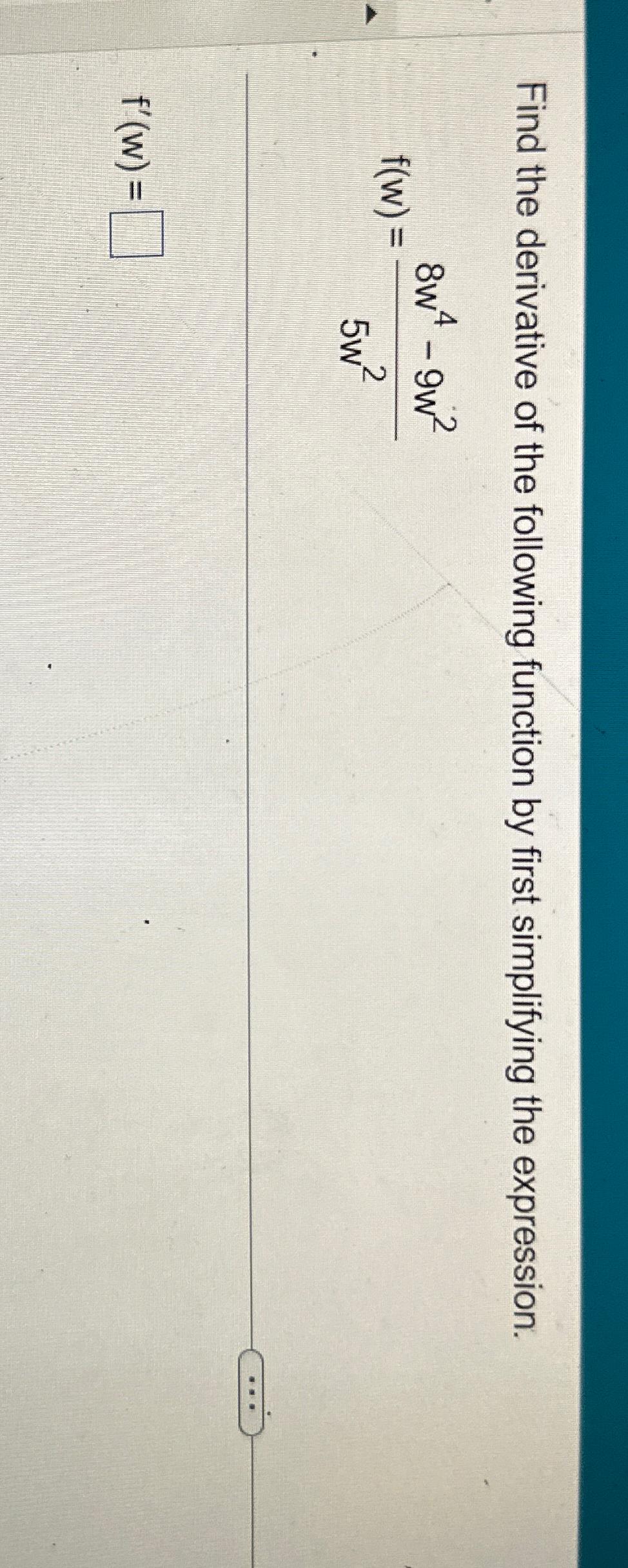 Solved Find the derivative of the following function by | Chegg.com