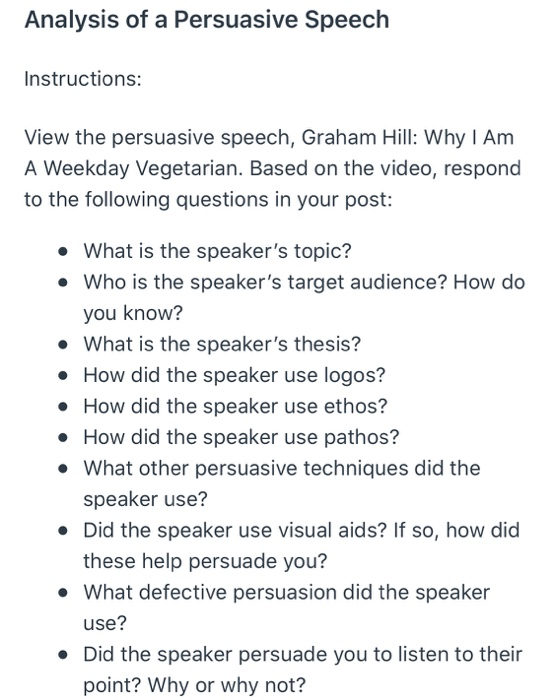 Solved Analysis Of A Persuasive Speech Instructions View Chegg