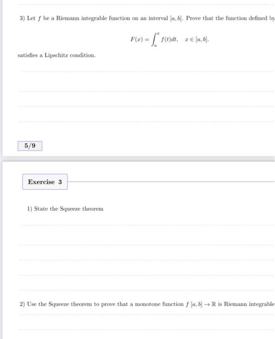 Solved 3) Let f be a Riemann integrable function on an | Chegg.com
