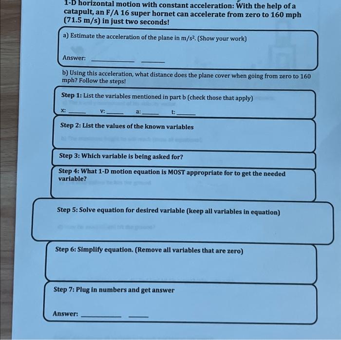 Solved 1-D horizontal motion with constant acceleration: | Chegg.com