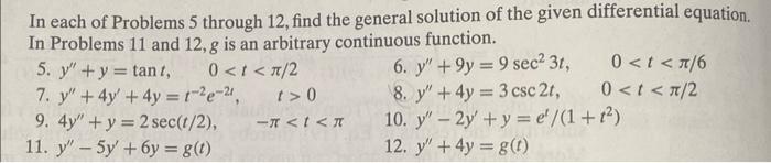 Solved In each of Problems 5 through 12 , find the general | Chegg.com