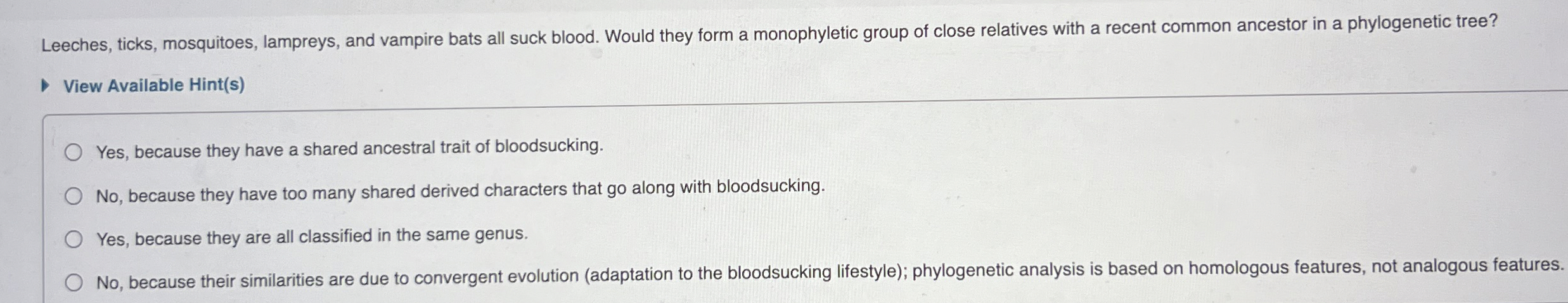 Solved Leeches, ticks, mosquitoes, lampreys, and vampire | Chegg.com