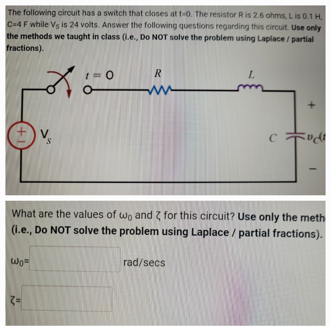 Solved The following circuit has a switch that closes at | Chegg.com