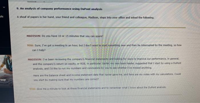 Solved 9. An analysis of company performance using DuPont | Chegg.com