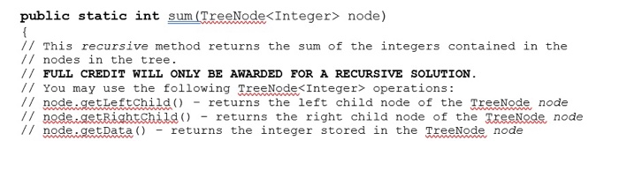Solved public static int sum (TreeNode node) // This | Chegg.com