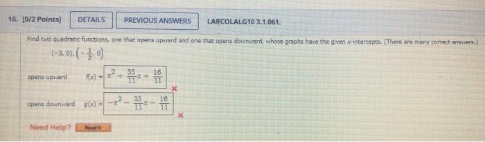 Solved find two quadractic functions, one that opens upward | Chegg.com