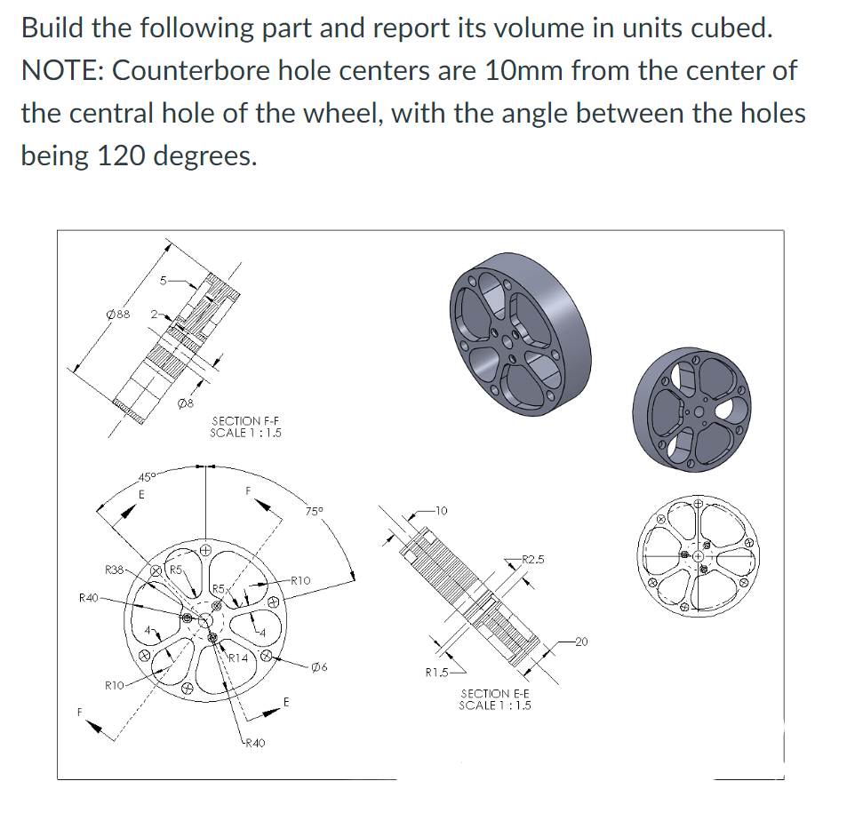 Solved Build the following part and report its volume in | Chegg.com