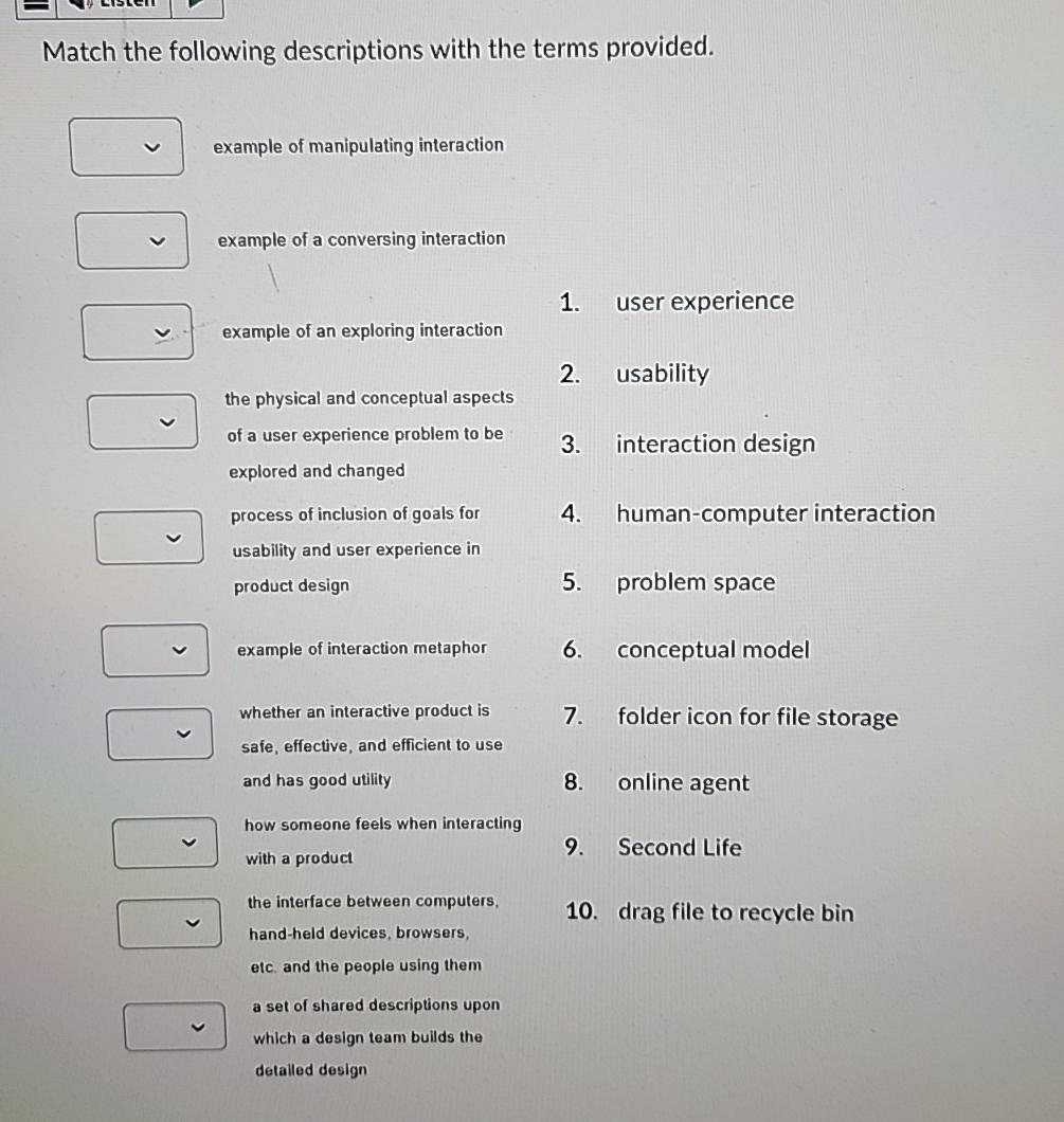 Solved Match the following descriptions with the terms | Chegg.com