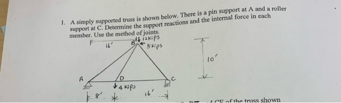 Solved 1. A simply supported truss is shown below. There is | Chegg.com