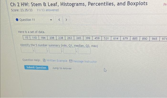 Solved Ch 2 HW: Stem \& Leaf, Histograms, Percentiles, and | Chegg.com