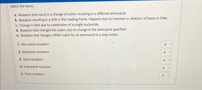 Solved a. Mutation that result in a change of codon | Chegg.com