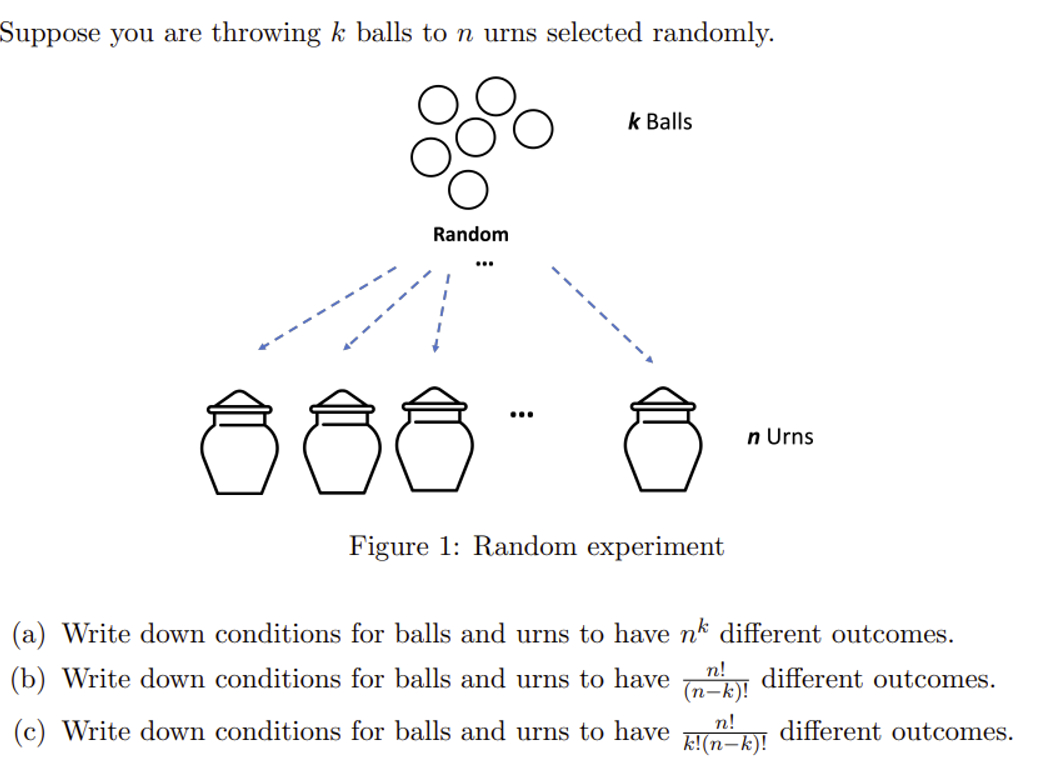 Solved Suppose you are throwing k ﻿balls to n ﻿urns selected | Chegg.com