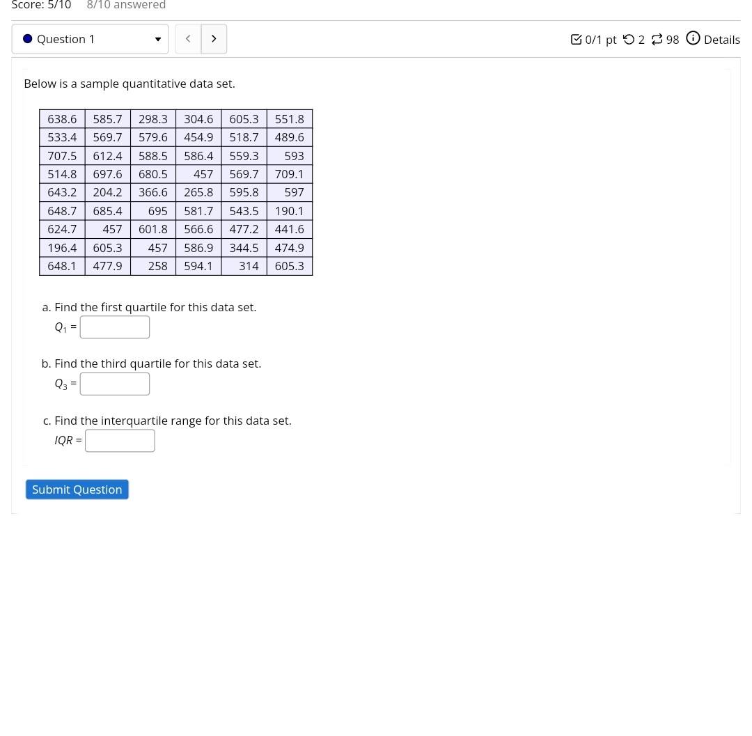 Solved Below is a sample quantitative data set. a. Find the | Chegg.com