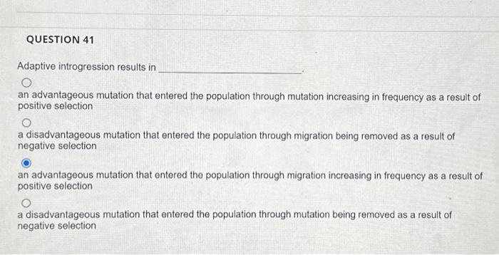 Solved Adaptive introgression results in an advantageous | Chegg.com