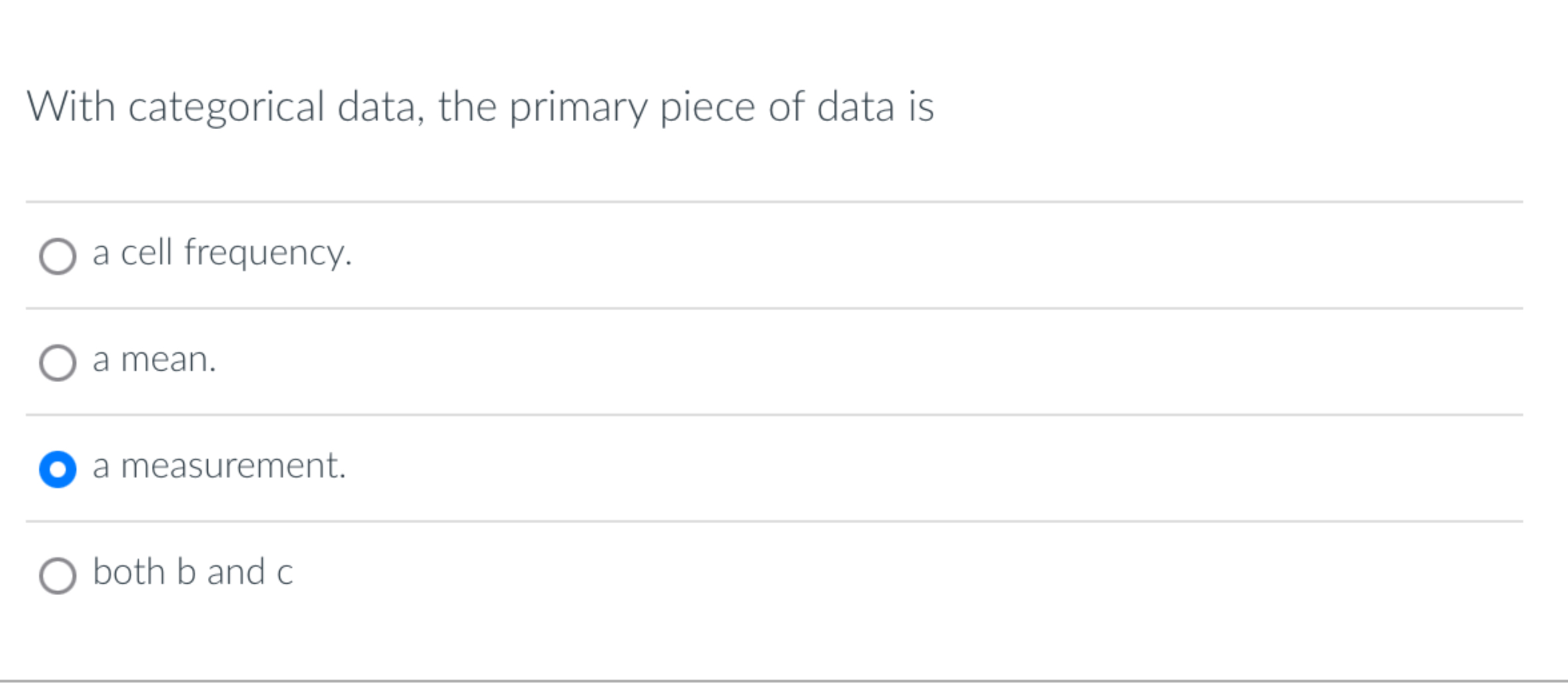 Solved With categorical data, the primary piece of data isa | Chegg.com