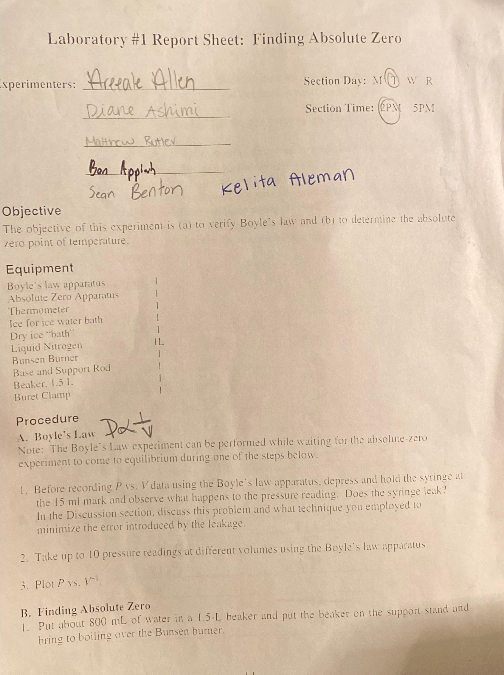 Solved Laboratory #1 Report Sheet: Finding Absolute | Chegg.com