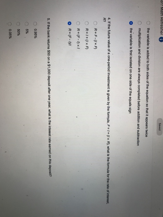 Solved er! Math Refresher Saved the variable is added to | Chegg.com