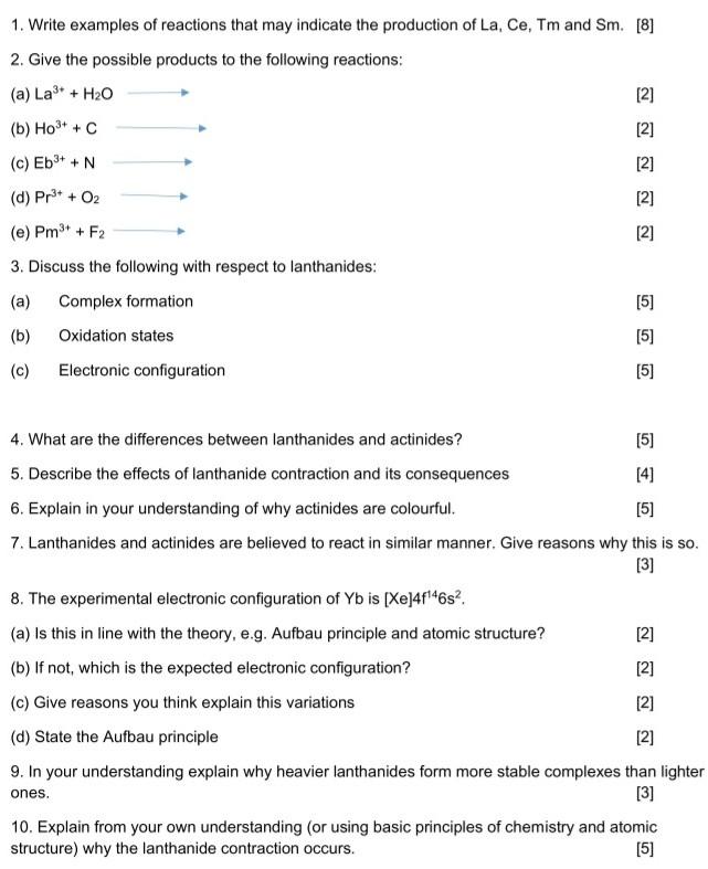 Solved 1. Write examples of reactions that may indicate the | Chegg.com