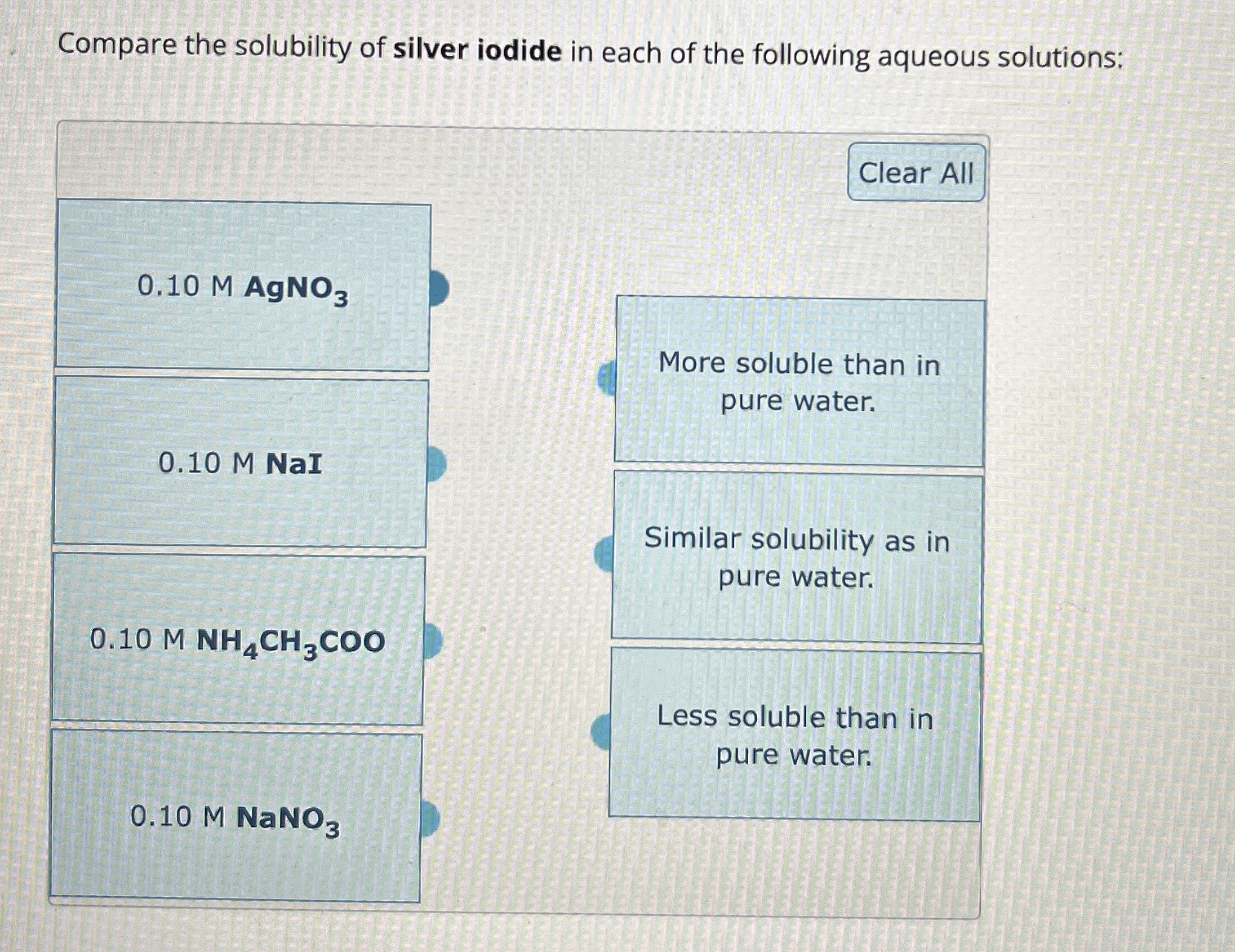 Solved Compare the solubility of silver iodide in each of | Chegg.com