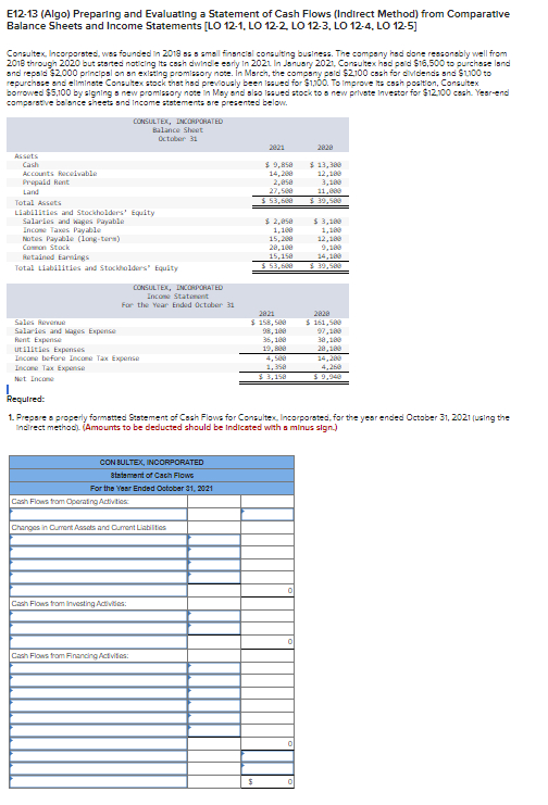 Solved E12-13 (Algo) ﻿Preparing and Evaluating a Statement | Chegg.com