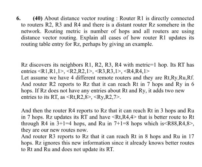 Solved 6. (40) About distance vector routing : Router R1 is | Chegg.com