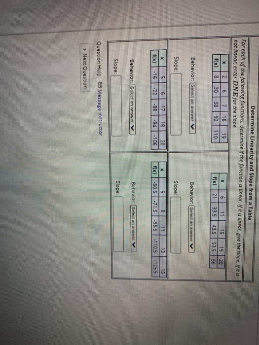 Solved Determine Linearity and Slope from a Table For each | Chegg.com