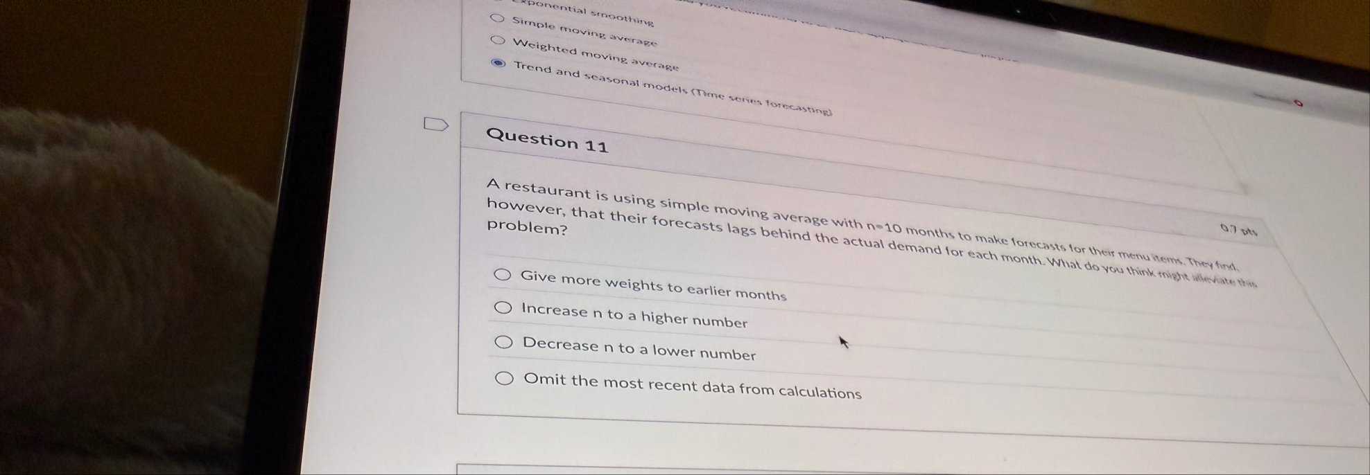 Solved Simple moving averapeWeighted movimg averaggesTrend | Chegg.com