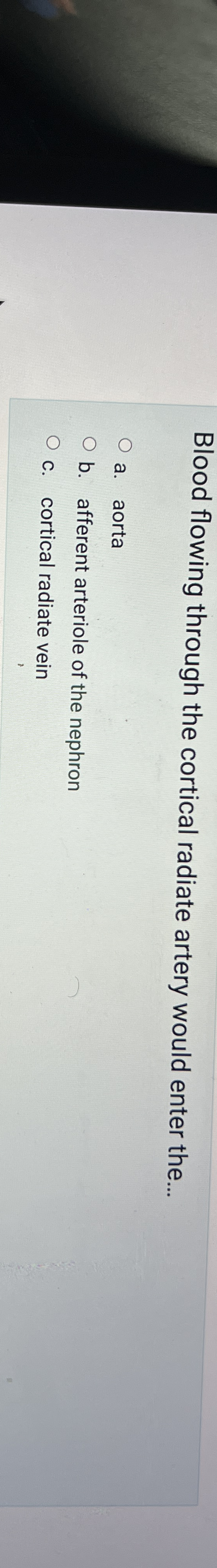 Solved Blood flowing through the cortical radiate artery | Chegg.com