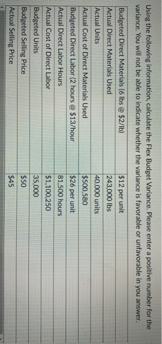 Solved Using the following information, calculate the Flex | Chegg.com
