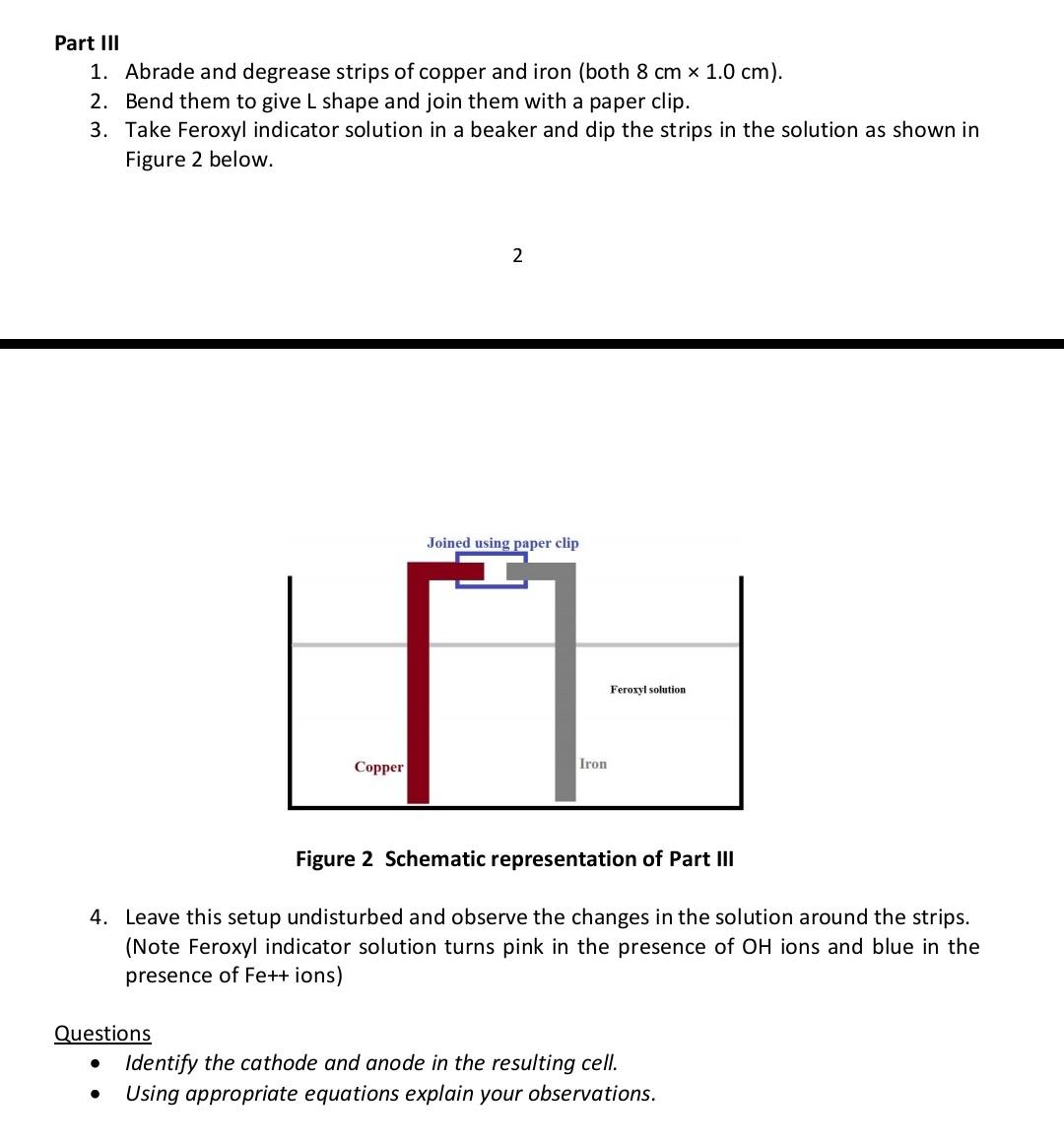 Part III 1. Abrade and degrease strips of copper and | Chegg.com