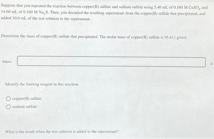 Solved Suppose that you repeated the reaction between | Chegg.com