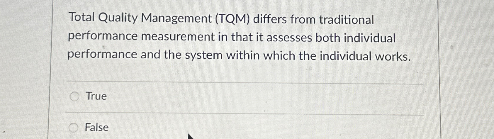 Solved Total Quality Management (TQM) ﻿differs from | Chegg.com