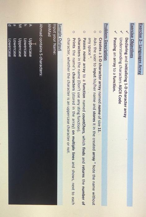 Solved Exercise 2- Languages Array Exercise Objectives | Chegg.com