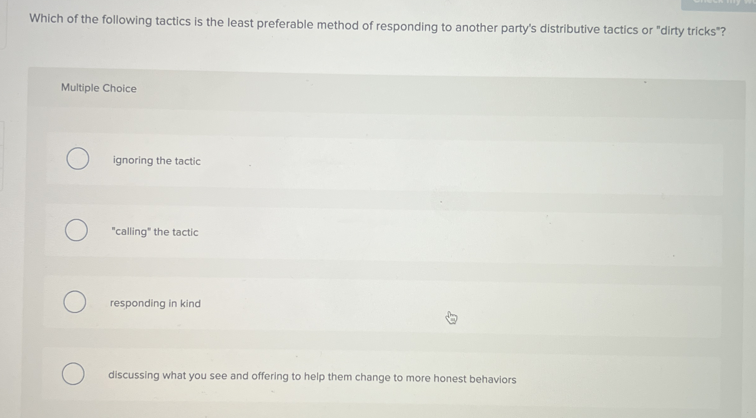 Solved Which of the following tactics is the least | Chegg.com
