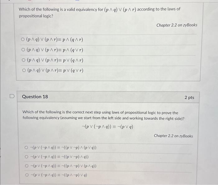 Solved Which of the following is a valid equivalency for | Chegg.com