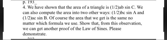 Solved p. 193 4. We have shown that the area of a triangle | Chegg.com