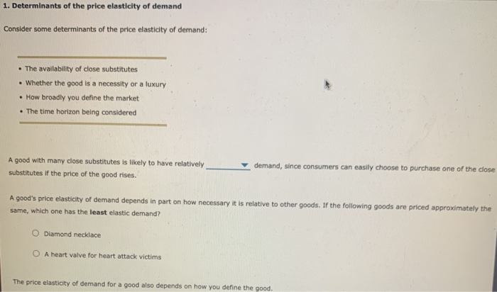 Solved 1. Determinants of the price elasticity of demand | Chegg.com