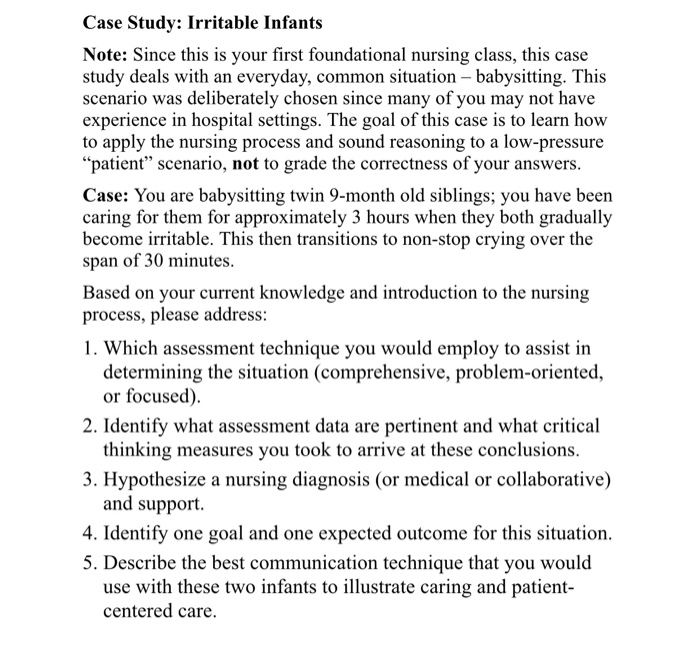 Solved Case Study: Irritable Infants Note: Since this is | Chegg.com