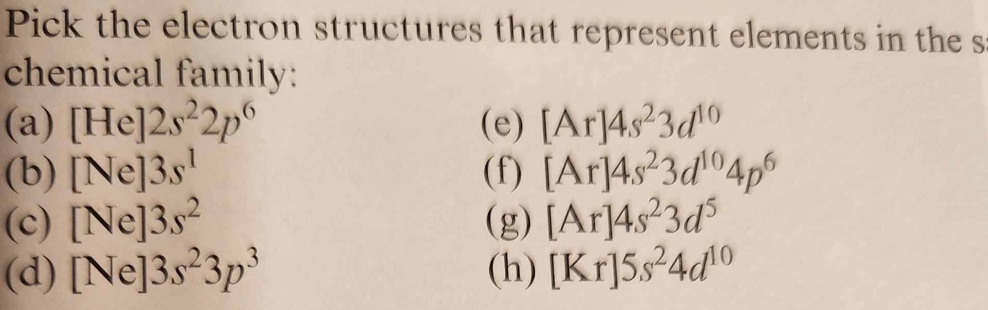 Pick the electron structures that represent elements | Chegg.com