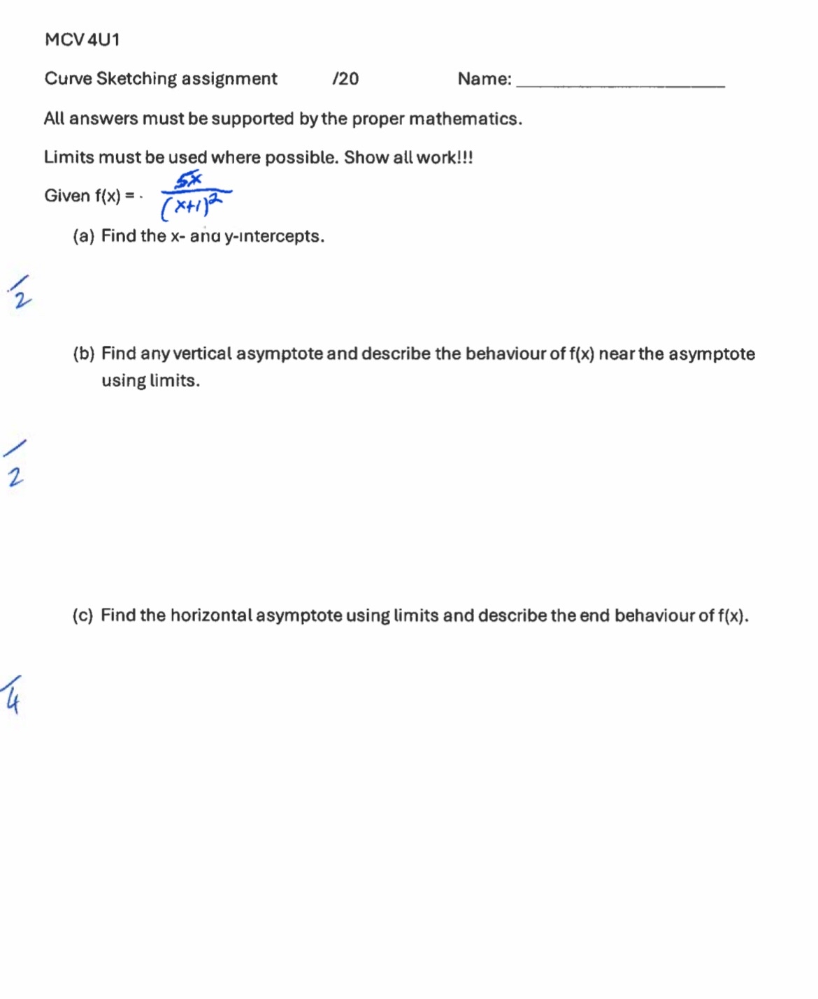 Mcv4u1curve Sketching Assignment120nameall Answers 