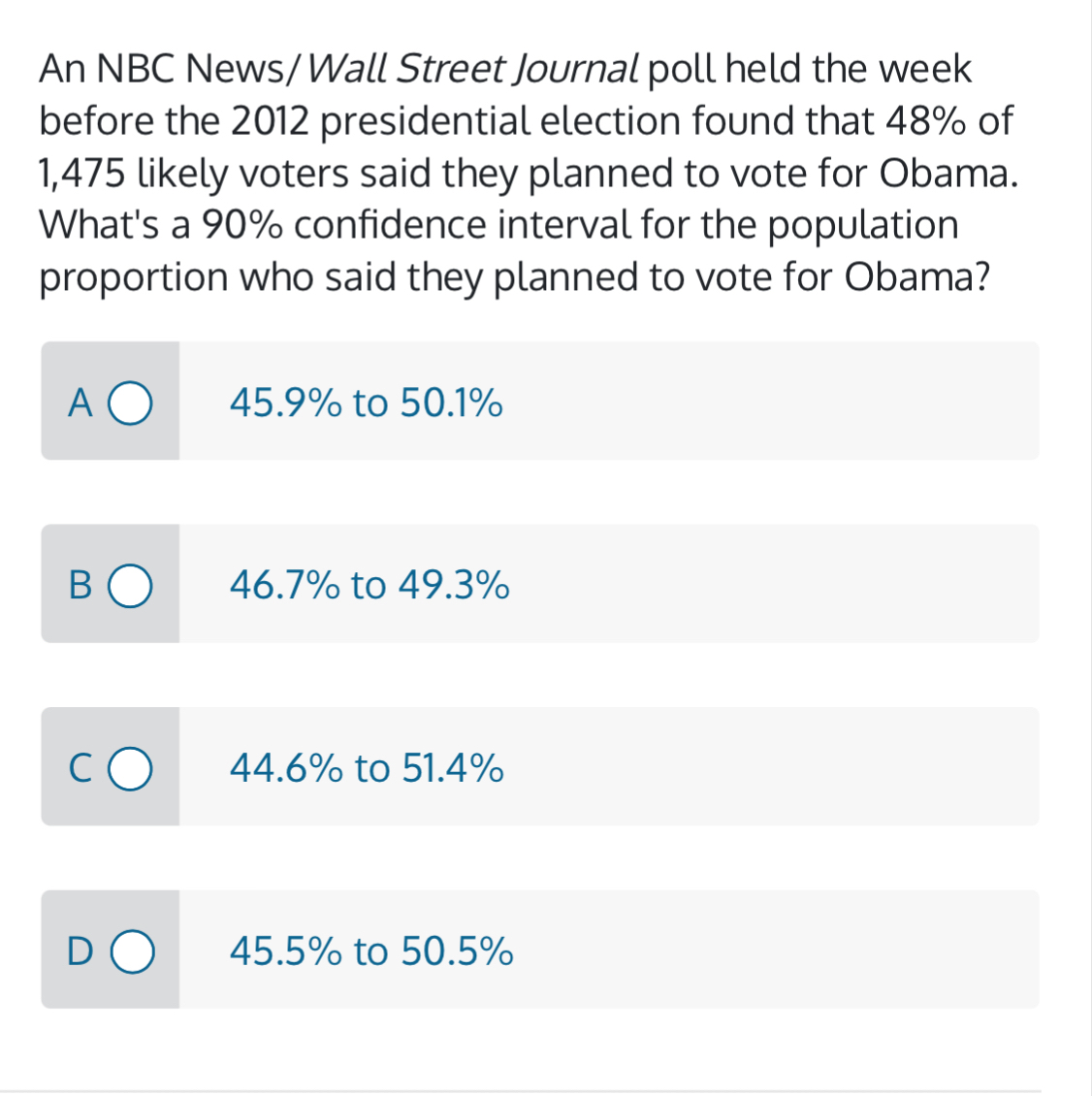 Solved An NBC News/Wall Street Journal poll held the week | Chegg.com
