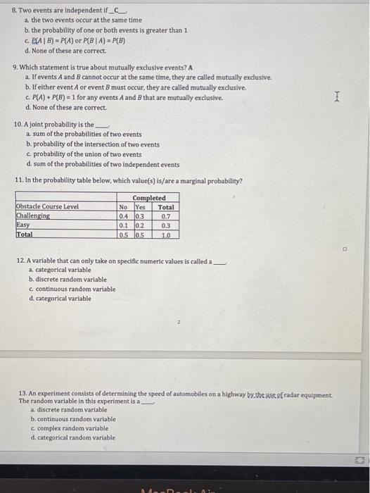 Solved 1. Probability is the_B_ a number of successes | Chegg.com