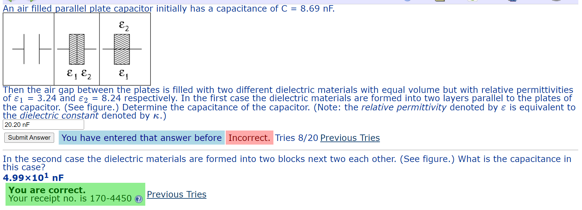 Solved An air filled darallel dlate cadacitor initially has | Chegg.com
