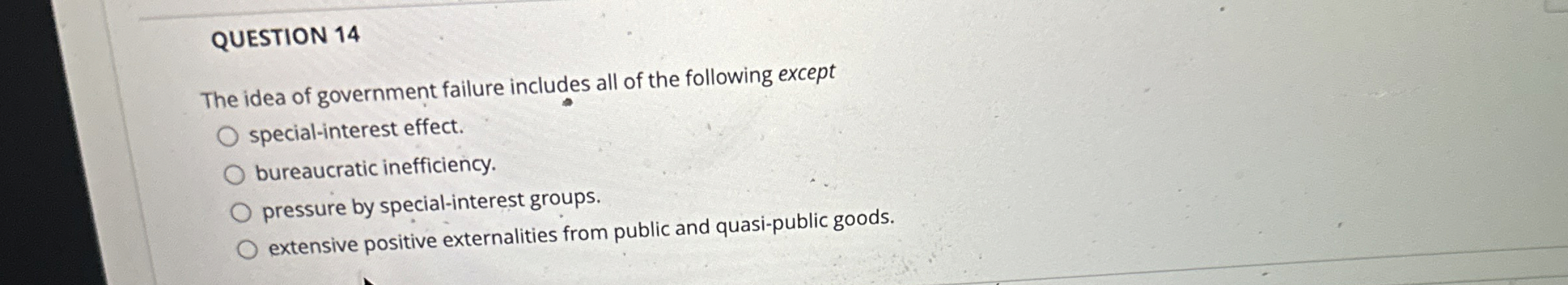 Solved QUESTION 14The idea of government failure includes | Chegg.com